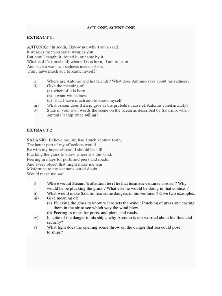 Mov Act One, Scene One | PDF | The Merchant Of Venice