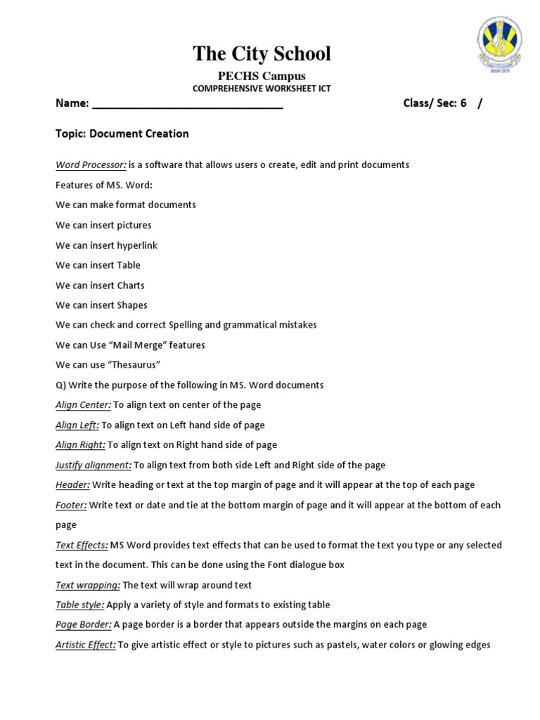 MS Word Document Creation Worksheet | PDF | Microsoft Word | Hyperlink