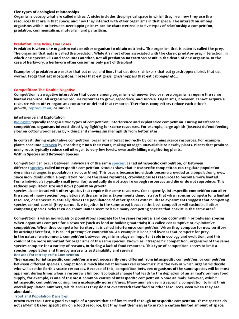 Five Types of Ecological Relationships | PDF | Parasitism | Symbiosis