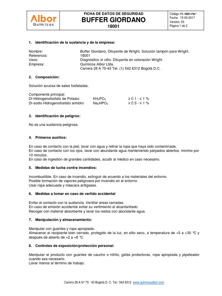FS Buffer Giordano Ficha de Seguridad | PDF | Agua | Compuestos químicos