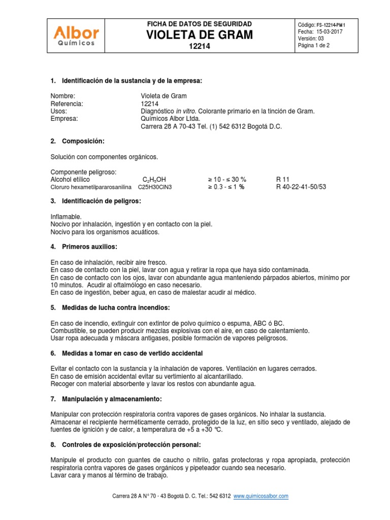 FS Violeta de Gram Ficha de Seguridad | PDF | Agua | Química