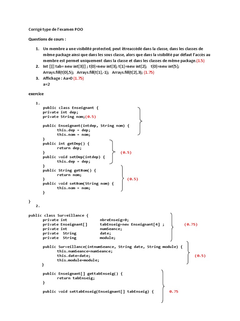 Corrigé Examen POO 2018-2019 | PDF