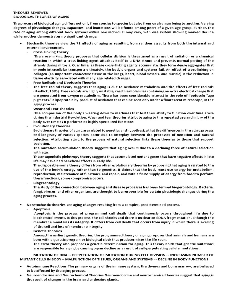 Theories of Aging PDF | PDF | Senescence | Ageing