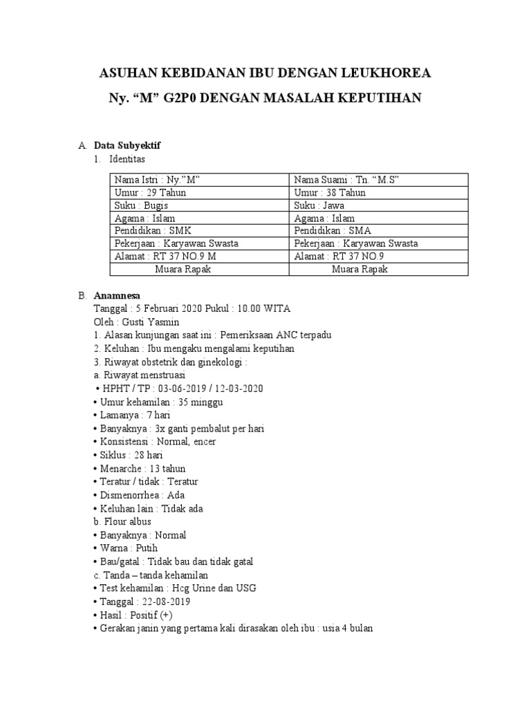 ASUHAN KEBIDANAN IBU DENGAN LEUKHOREA (B, H, O) Bu Dwi | PDF