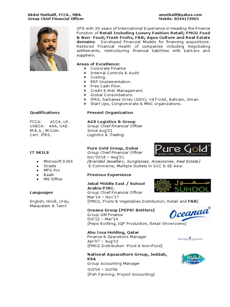 CA Abdul Muthalif - Original | PDF | Chief Financial Officer | Inventory