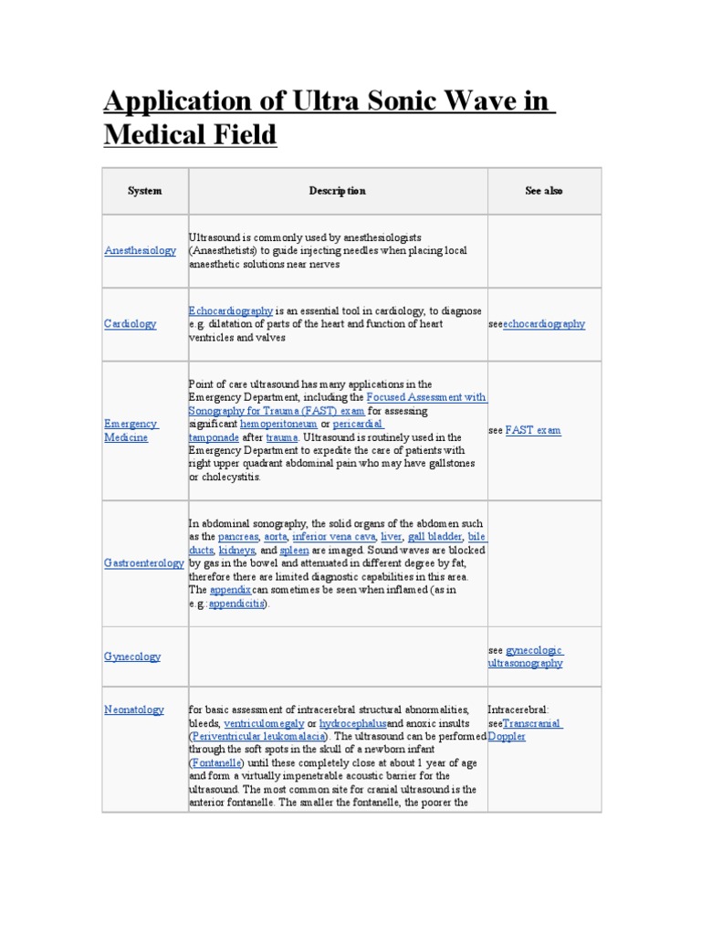 Application of Ultra Sonic Wave in Medical Field: System Description ...