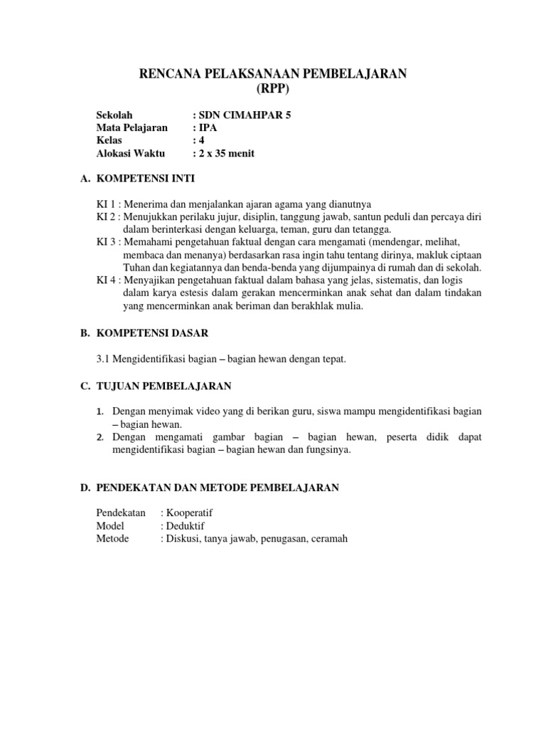 RPP Ipa Kelas 4 | PDF