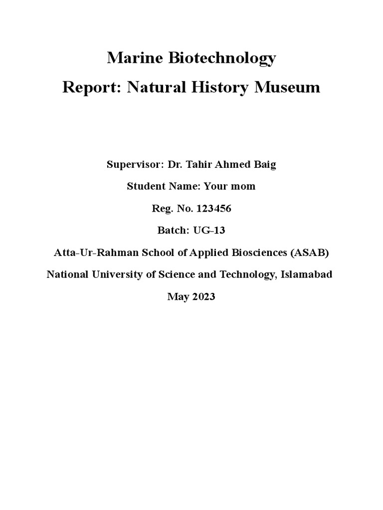 Natural History Museum Report-Asab | PDF | Museum | Biodiversity