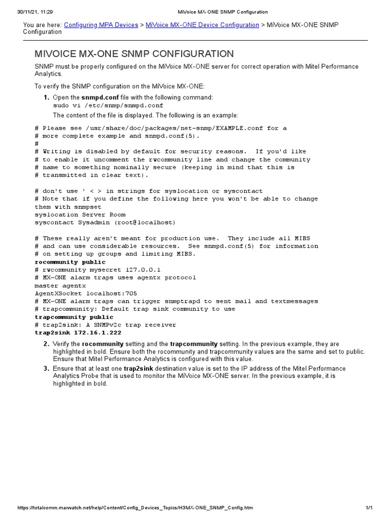 MiVoice MX-ONE SNMP Configuration | PDF | Communications Protocols | Internet Architecture