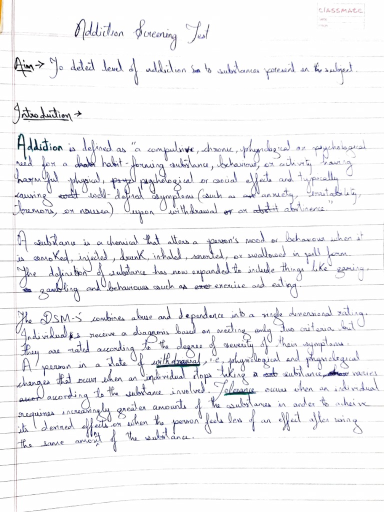 Addiction Screening Test Practical Write Up | PDF