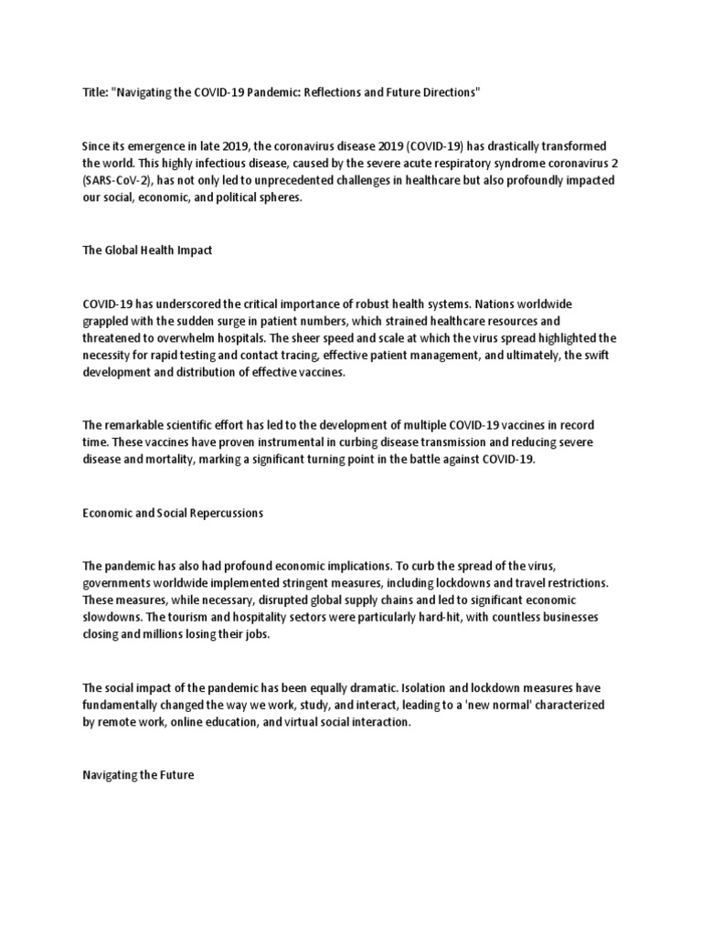 COVID-19: Lessons and Future Directions | PDF | Epidemiology | Health ...
