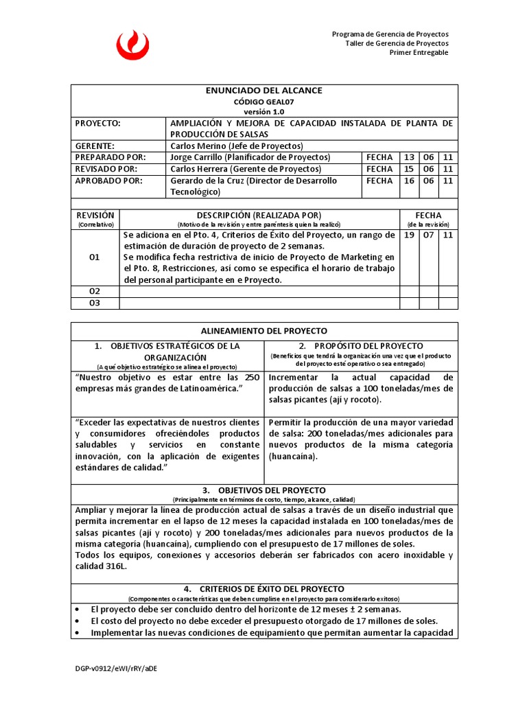 06 Enunciado Del Alcance Del Proyecto | PDF | Presupuesto | Diseño