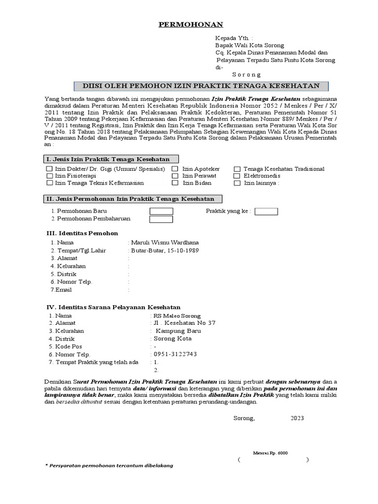 Form Pengajuan Sip Di PTSP | PDF