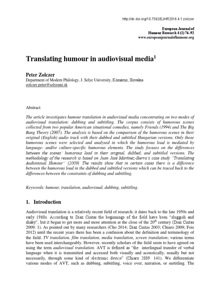 Analyzing the Translation of Humor in Popular American Sitcoms Through ...