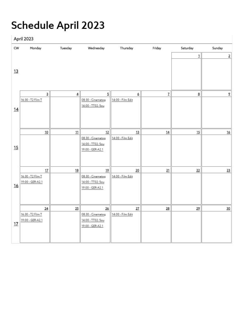 April 2023 Class Schedule | PDF
