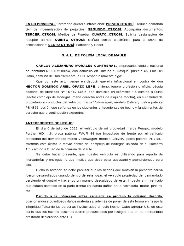 Querella Infraccional | PDF | Demanda judicial | Queja