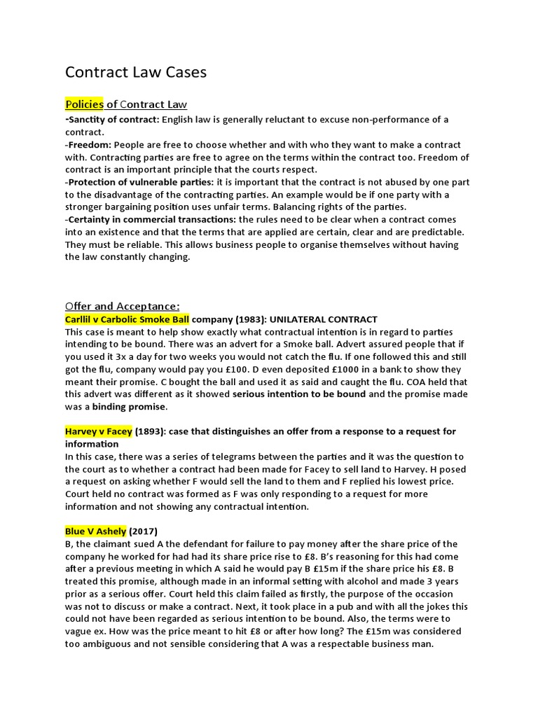 Contract Law Cases | PDF | Misrepresentation | Private Law Contract Law Cases | PDF | Misrepresentation | Private Law