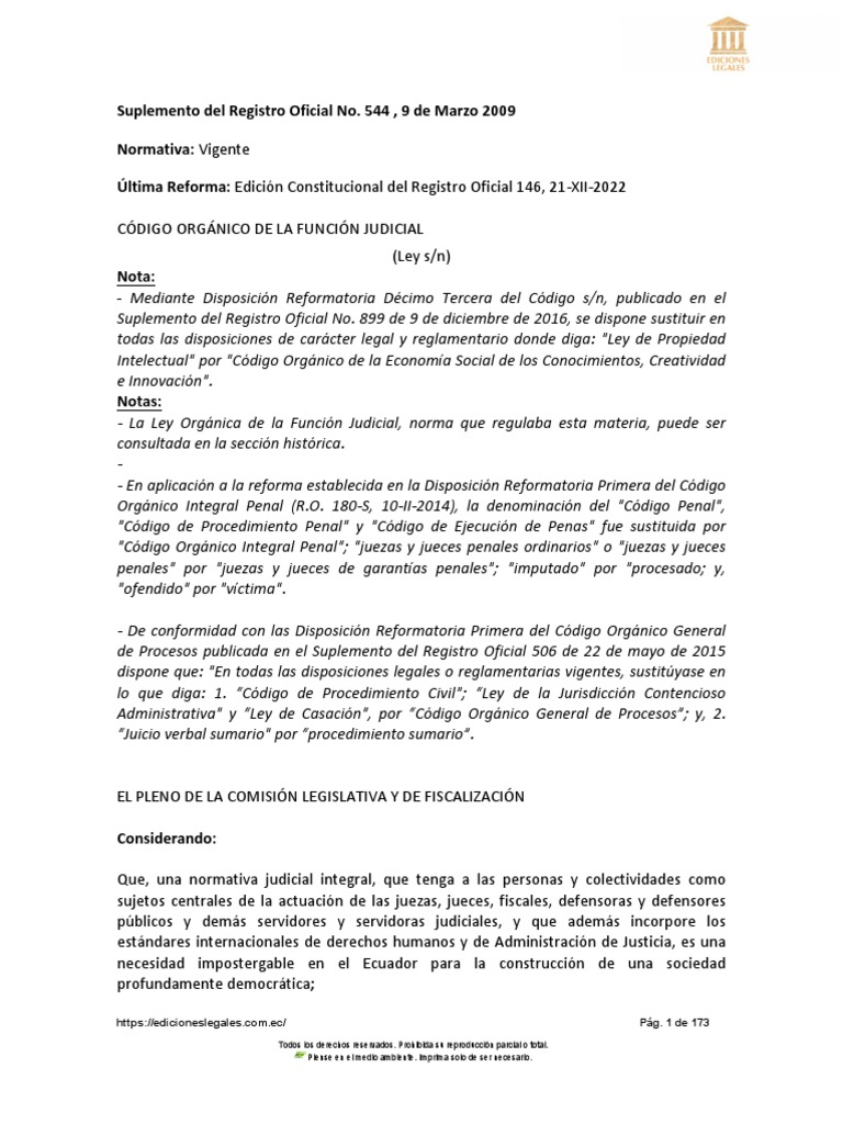 CompletosSinConcordanciaspdf52 - CÃ DIGO ORGÃ NICO DE LA FUNCIÃ N JUDICIAL - COFJ PDF ...