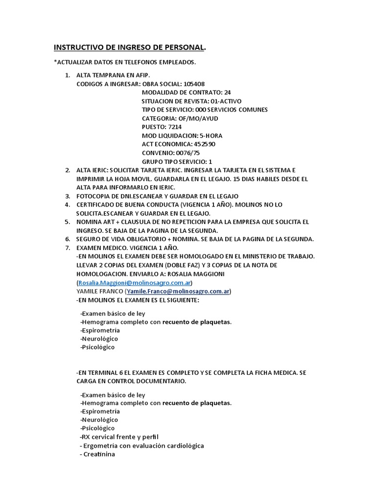 Instructivo de Ingreso de Personal | PDF