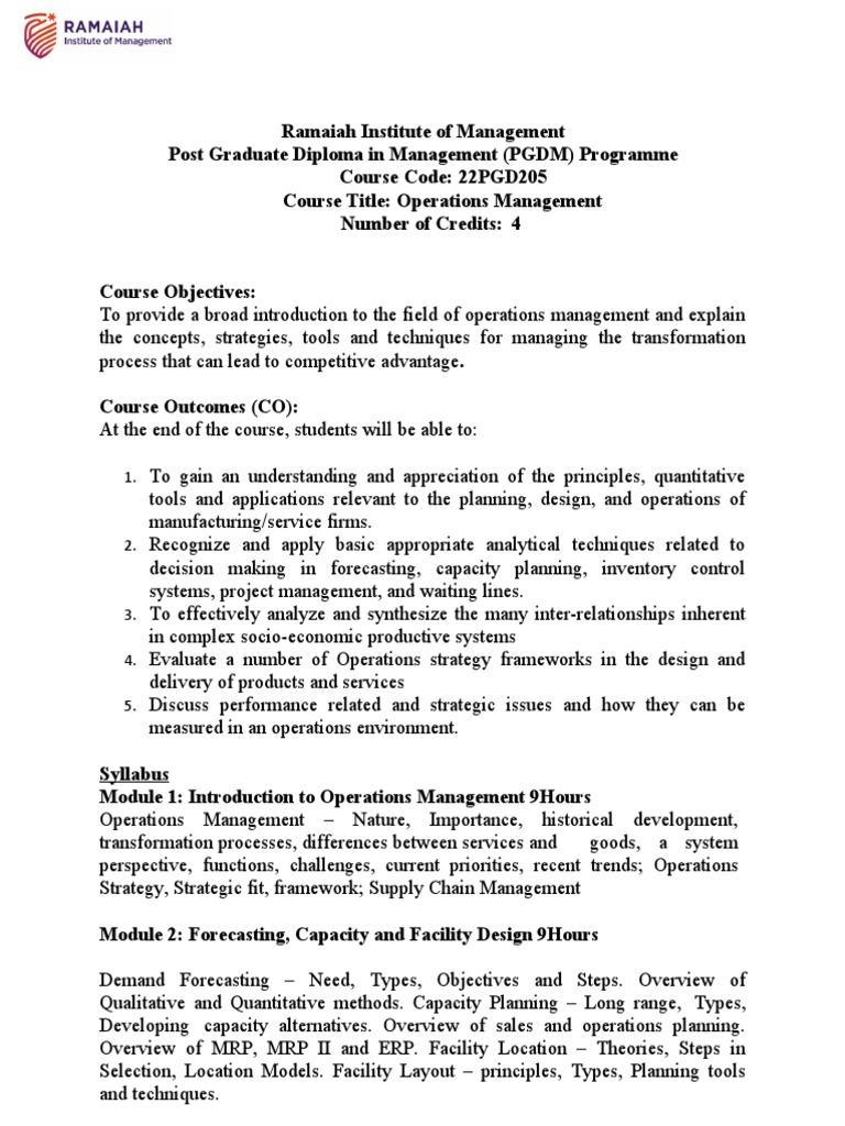 22PGD205 Om | PDF | Operations Management | Business