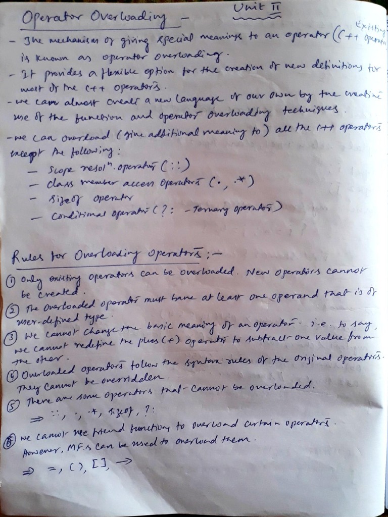Unit 2 - Operator Overloading | PDF Unit 2 - Operator Overloading | PDF