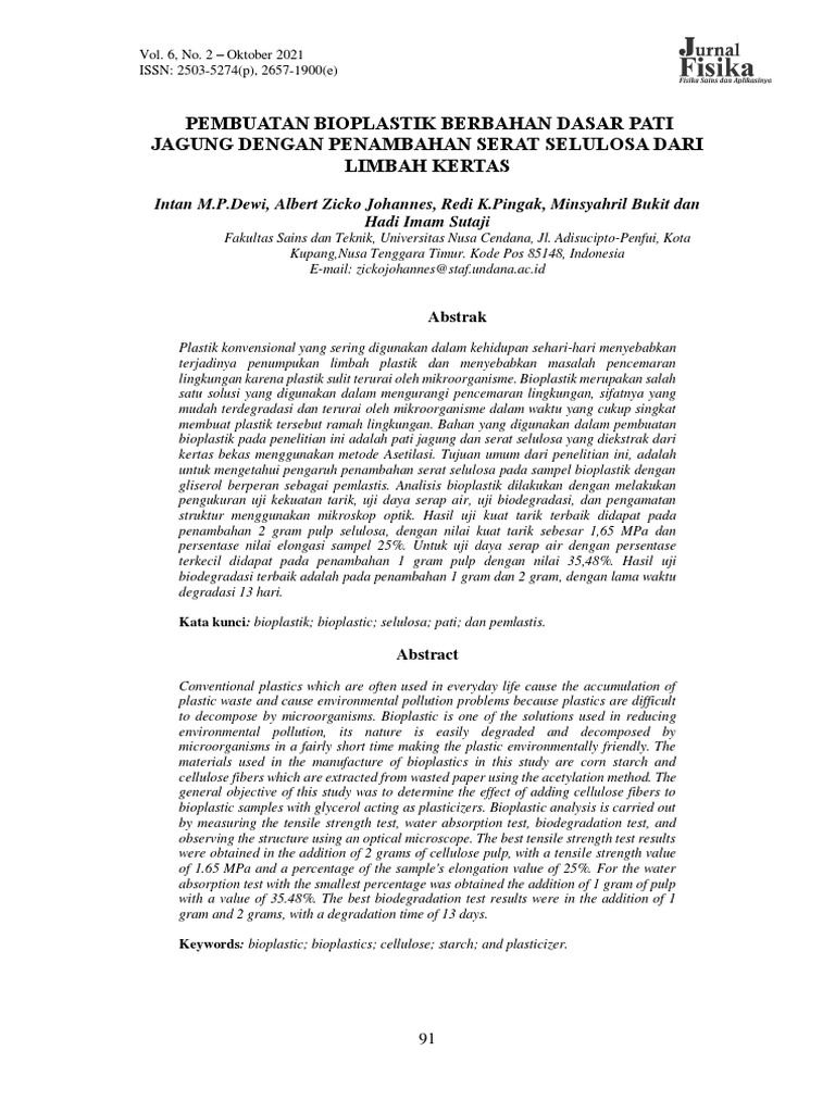 Bioplastik Pati Jagung & Selulosa Kertas | PDF