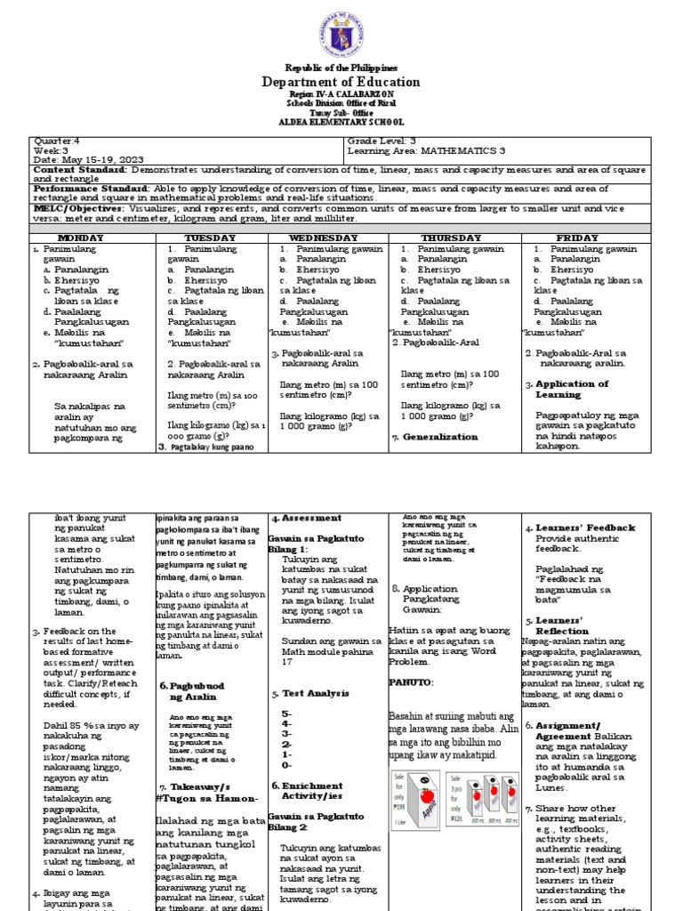 WLP in Math 3 q4 w3 | PDF
