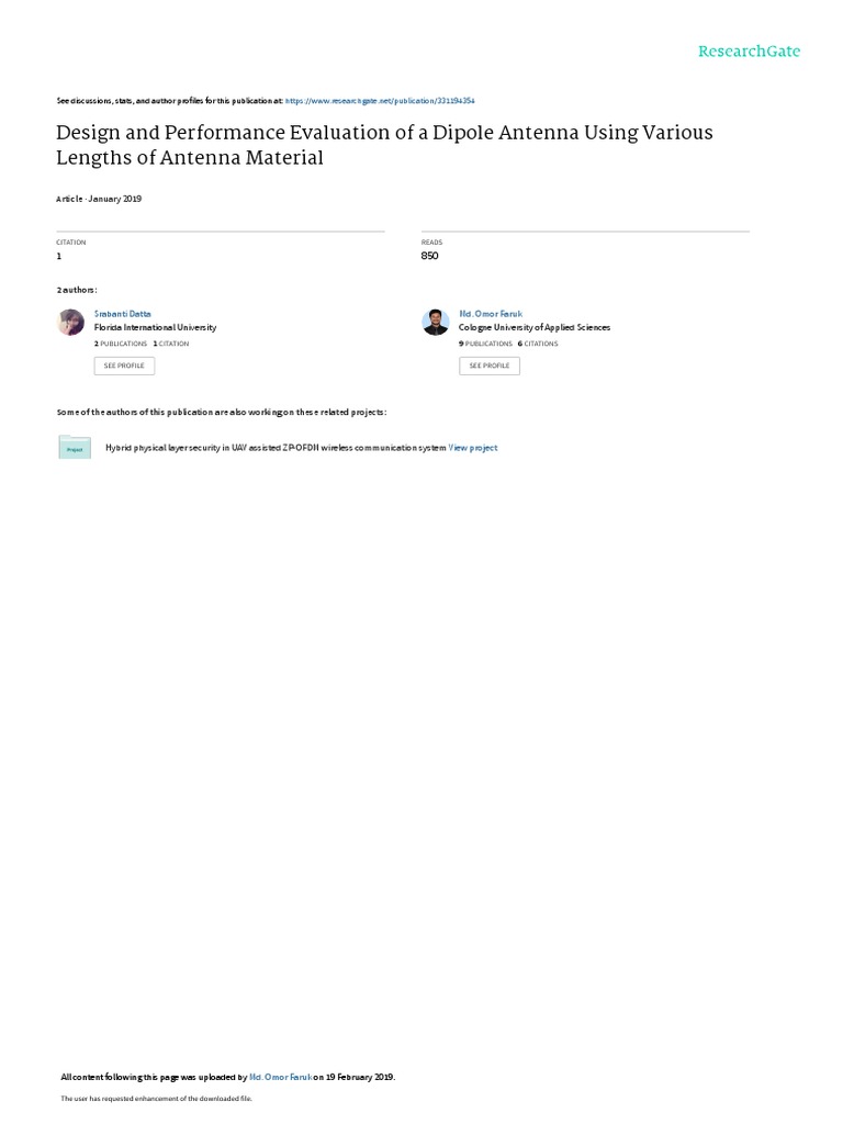 Design Performance Evaluation of A Dipole Antenna Using Various Lengths of Antenna Material ...