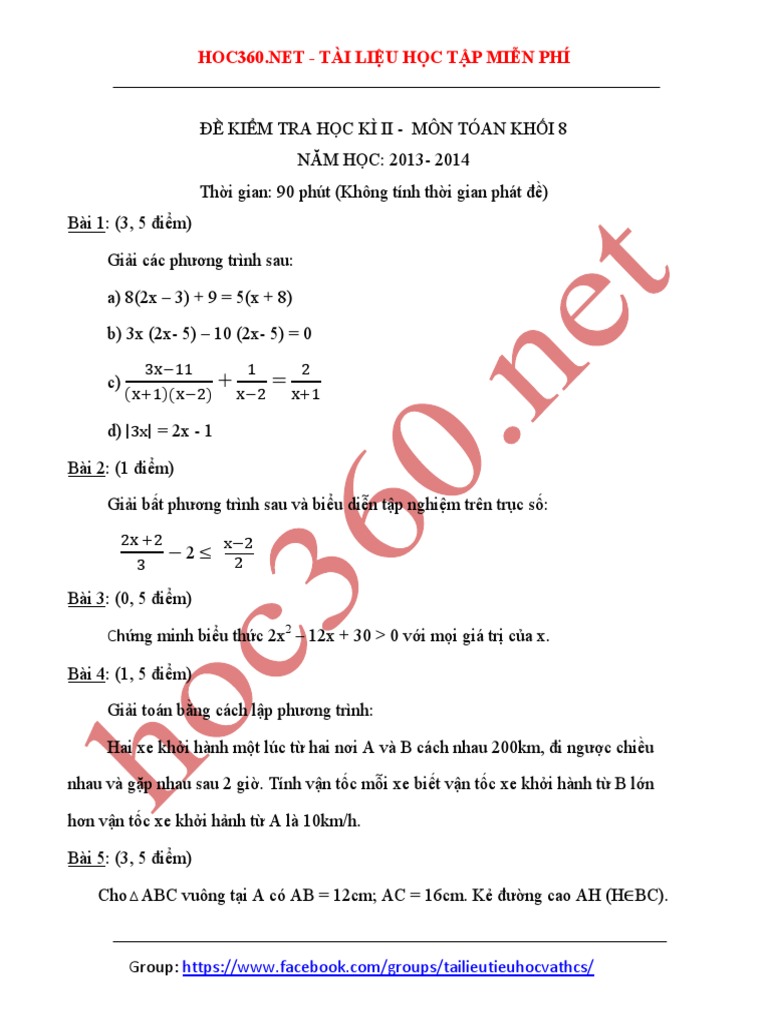 1 - Hoc360.net de Ktra hk2 Toan 8 13 14 | PDF