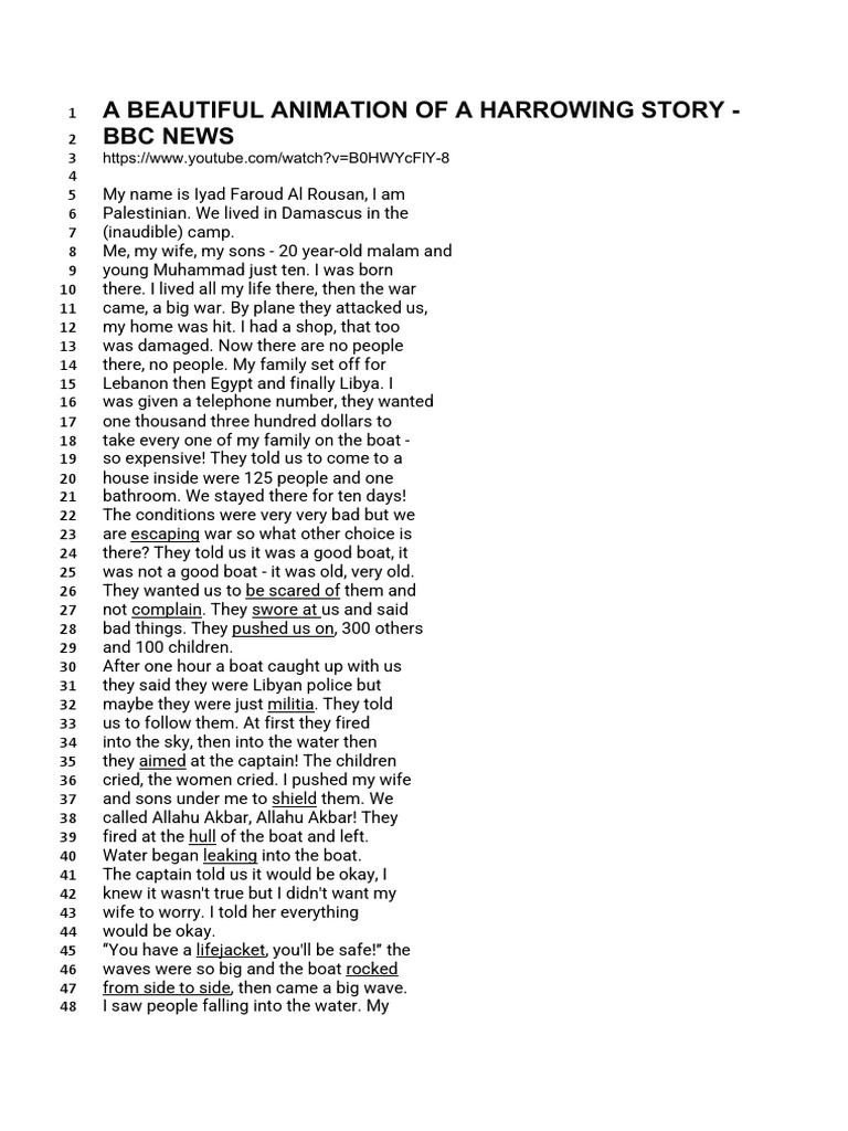 A Beautiful Animation of A Harrowing Story - BBC News - Transcript | PDF