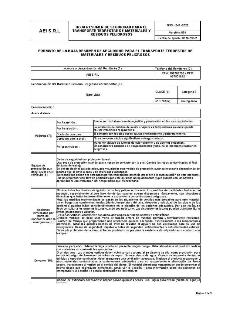 Hoja de Transporte Nytro Libra | PDF | Agua | Residuos