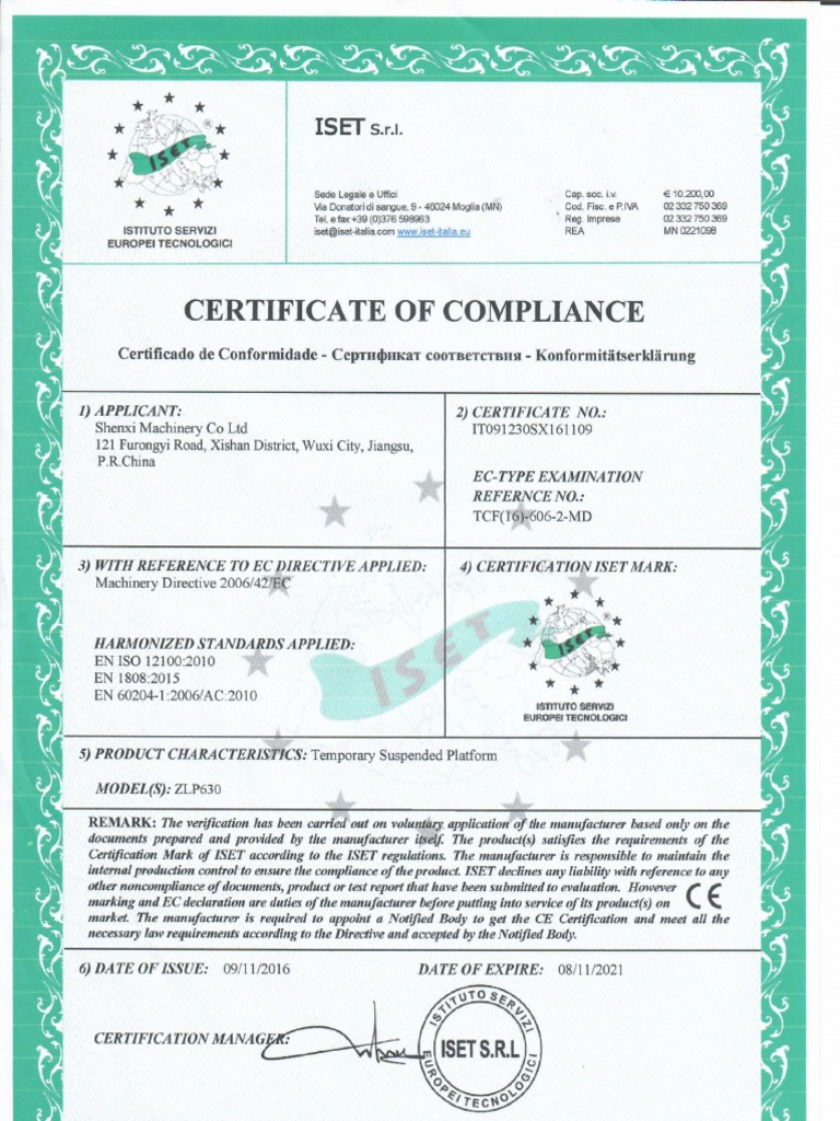 Certificate of Compliance PDF | PDF