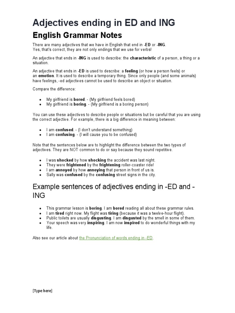 Adjectives Ending in ED and ING | PDF | Adjective | English Grammar