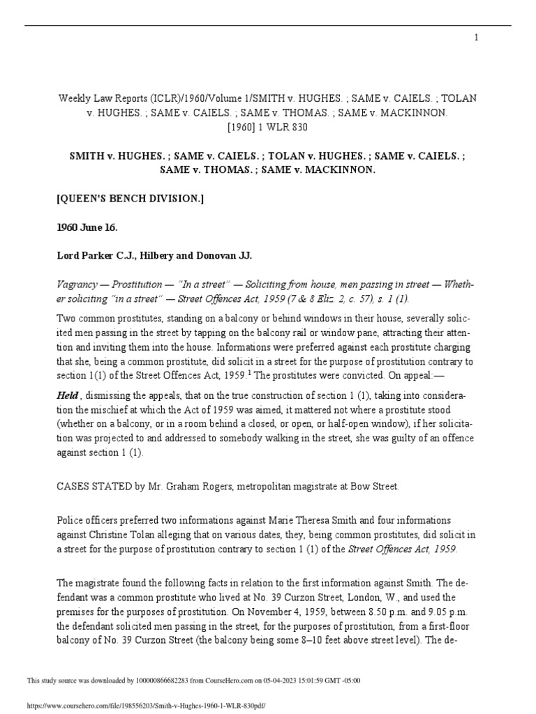 Smith v. Hughes: Prostitution Solicitation | PDF | Solicitation | Crimes