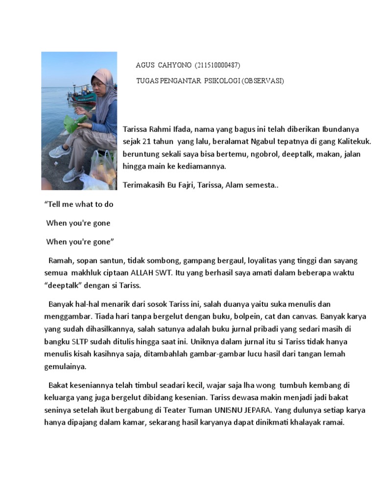 Observasi Karakter Tarissa Rahmi Ifada | PDF | Seni | Fiksi Umum