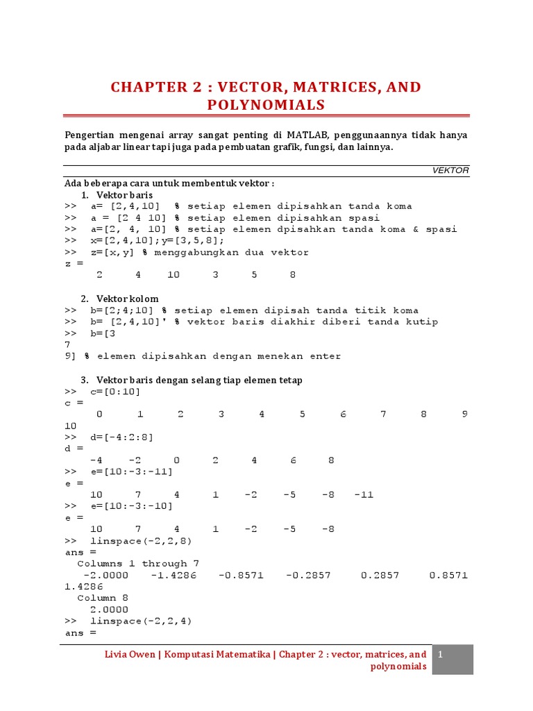 Matlab Chapter 2 | PDF
