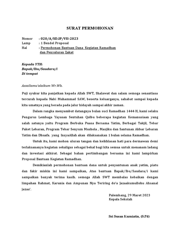 Proposal Pengajuan Bantuan Dana Untuk Program Ramadhan 1443 H | PDF