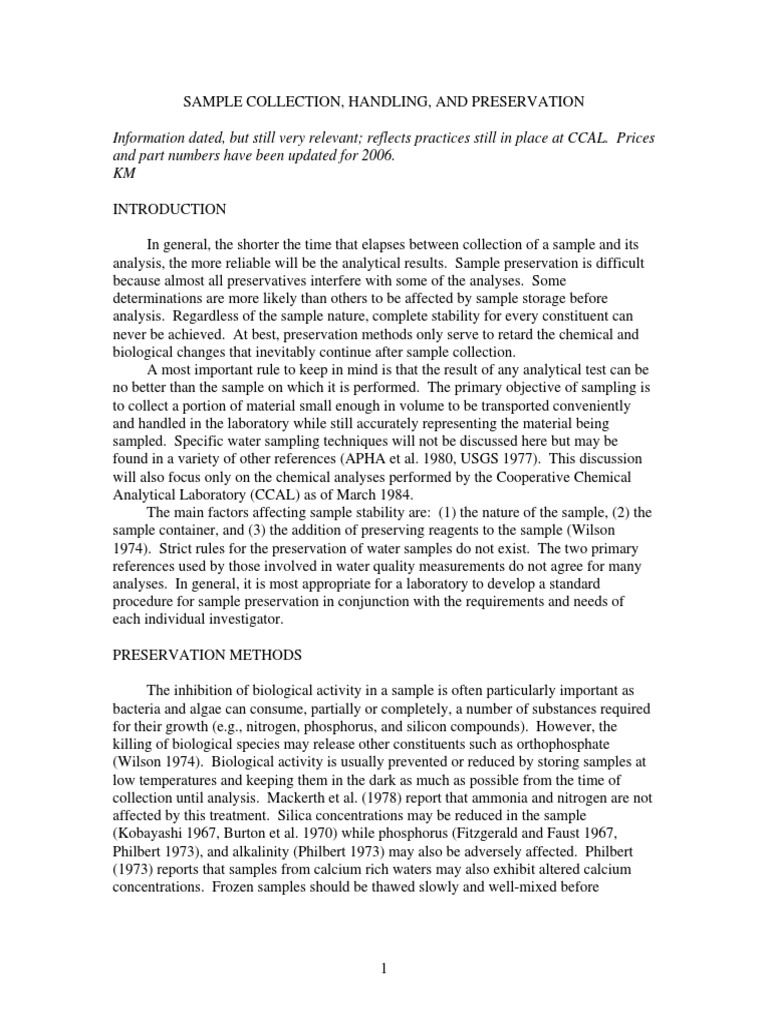 CCAL Sample Collection | PDF | Filtration | Sulfuric Acid