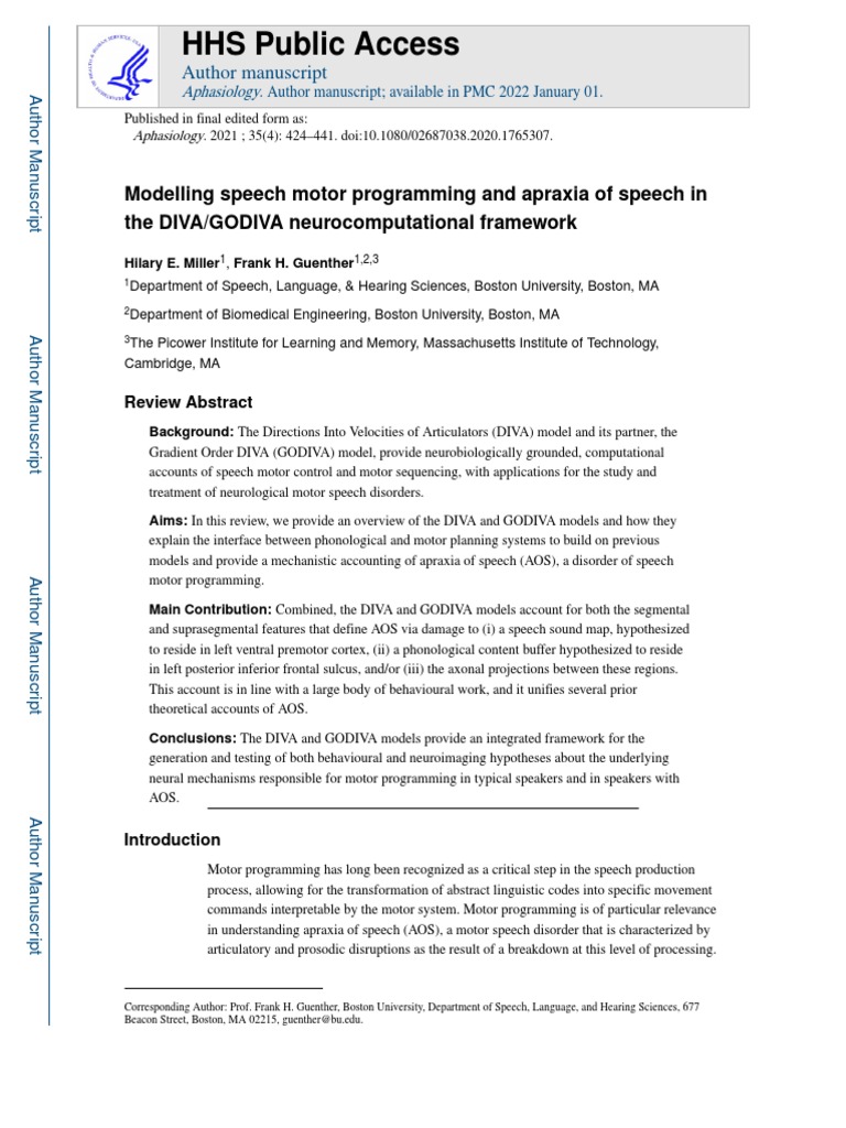 Modelling Speech Motor Programming and Apraxia | PDF | Speech | Human Voice