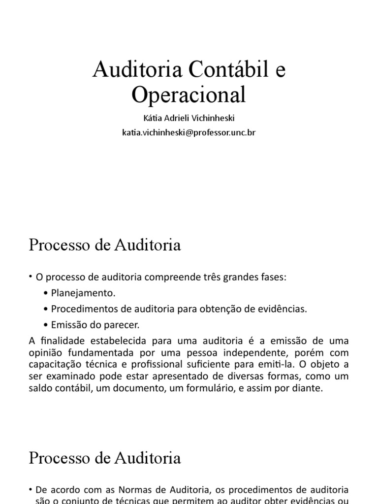 Auditoria Contábil e Operacional - Processo Auditoria e Controle ...