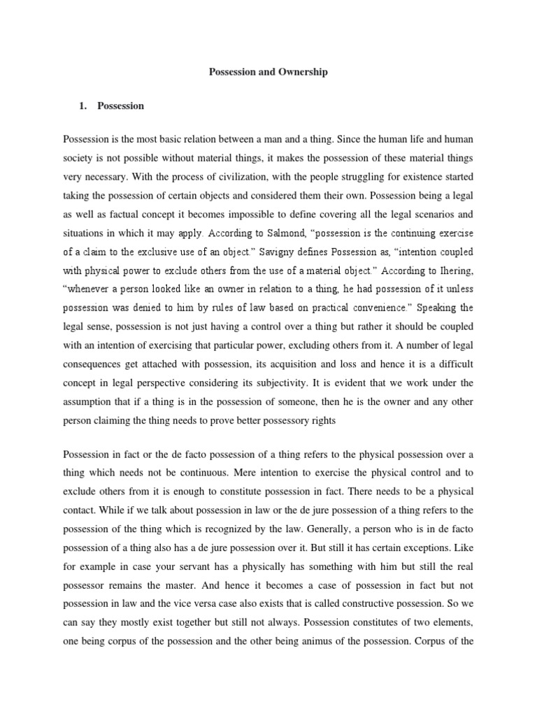 Possession and Ownership | PDF | Possession (Law) | Ownership