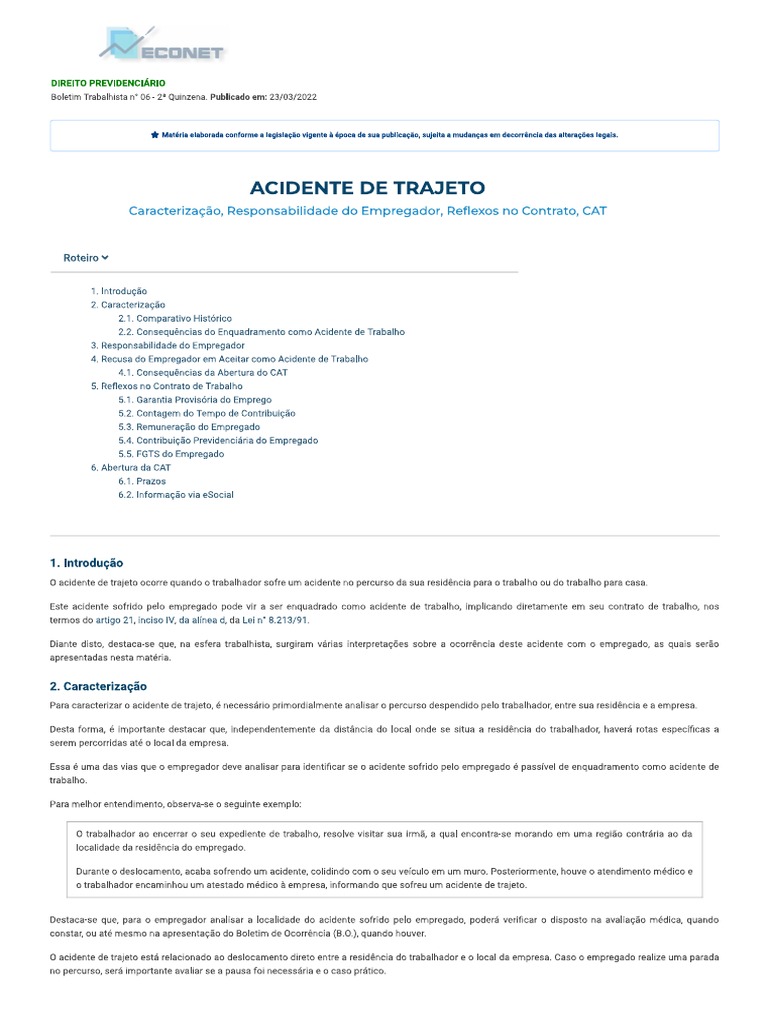 Acidente de Trajeto | PDF