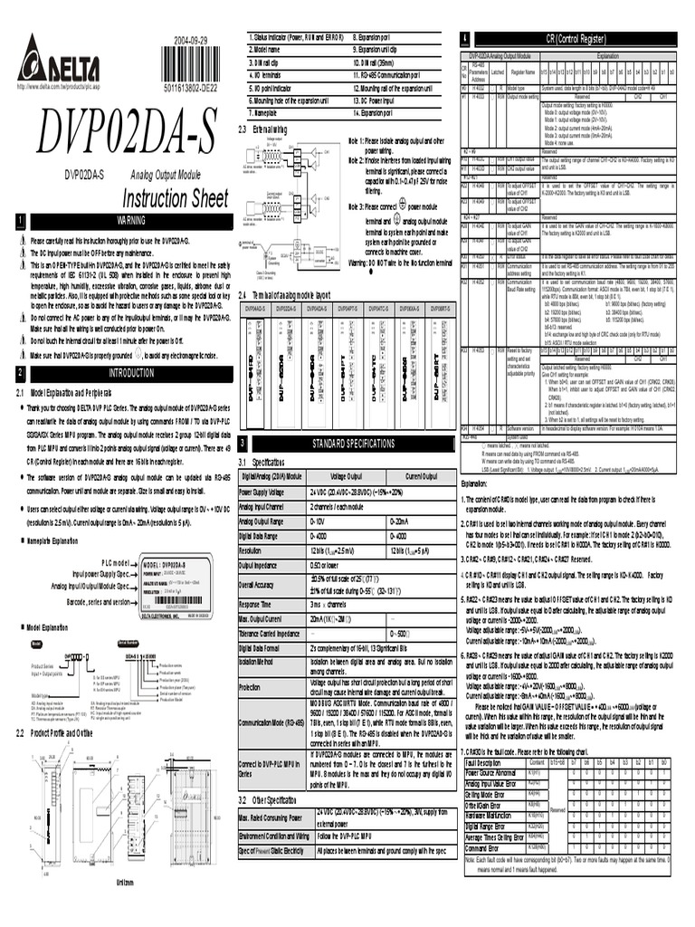 DVP02DA-S: Instruction Sheet | PDF | Programmable Logic Controller | Power Supply