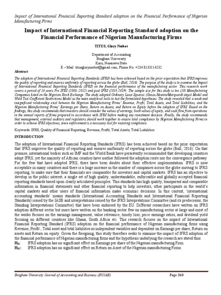 2-Impact of IFRS Adoption On The Financial Performance of Nigerian | PDF | International ...