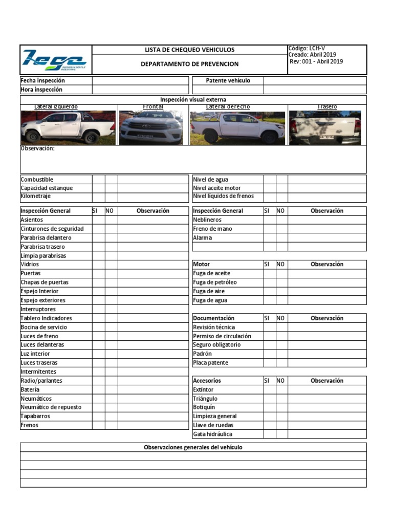 Inspección Camioneta Toyota | PDF | Transporte | Estilos de carrocería