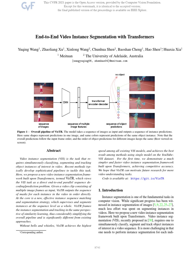 Wang End-to-End Video Instance Segmentation With Transformers CVPR 2021 Paper PDF | PDF | Image ...