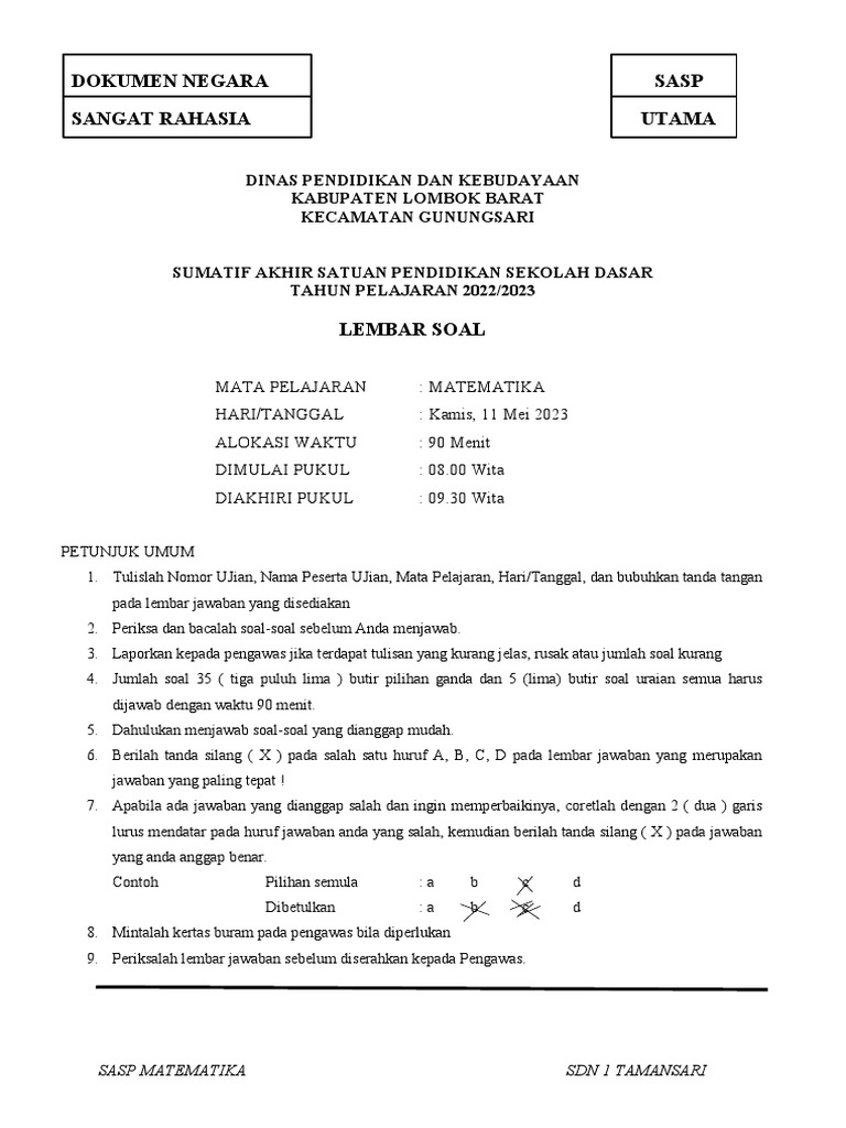 SOAL SASP MATEMATIKA 2023 Fix | PDF