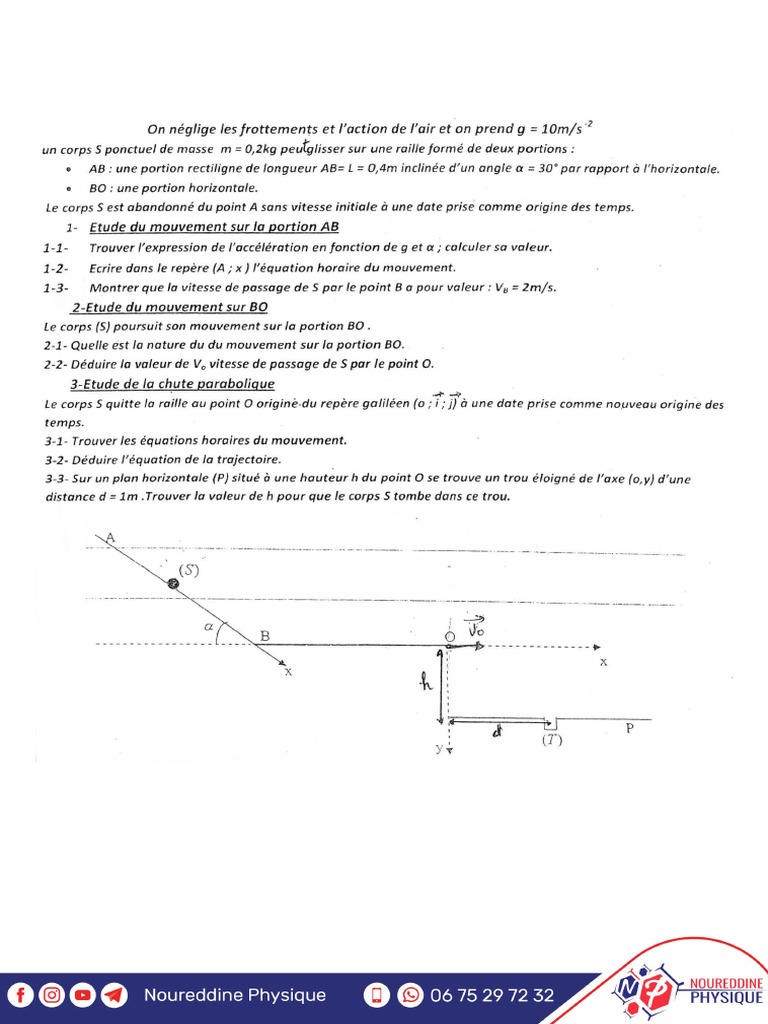 Mouvement Sur Plan + Projectile - Exercice | PDF