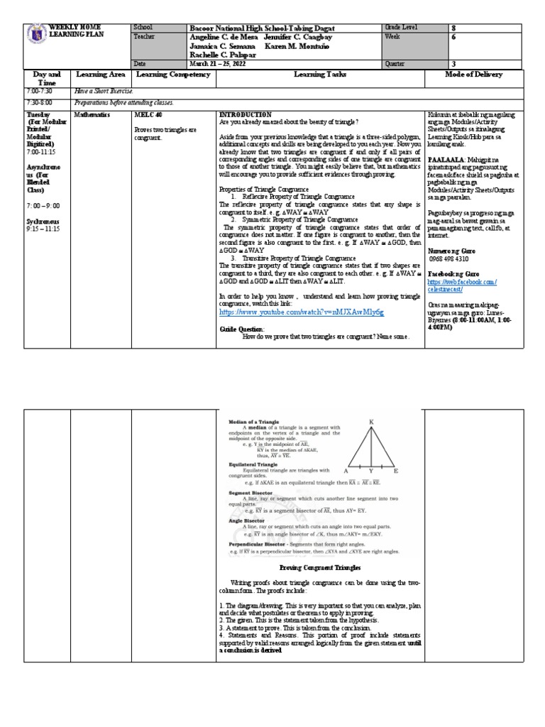 G8-Math-Q3-W6 WHLP For | PDF | Mathematical Proof | Triangle