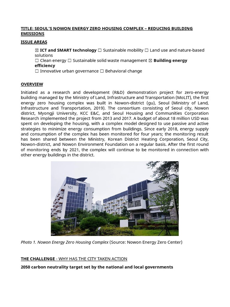 Session 2 - 2.seoul - Nowon Energy Zero Housing Complex - Docx | Download Free PDF | Efficient ...
